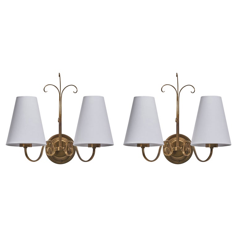 Swedish Designer, Sconces, Brass, Fabric, Sweden, 1940s at 1stDibs