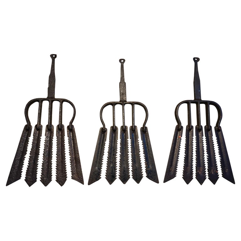 Collection of 3 Antique Wrought Iron Eel Forks For Sale at 1stDibs