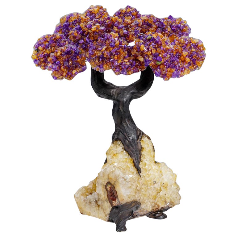 Ametrine Clustered Gemstone Tree on Citrine Matrix For Sale at 1stDibs