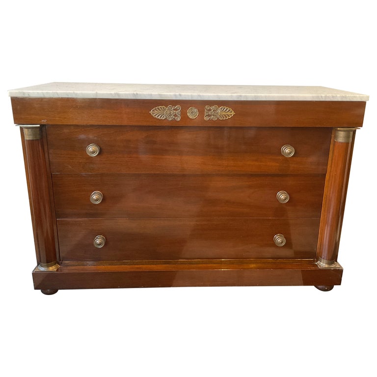 1980s French Empire Style Marble Top Chest For Sale at 1stDibs