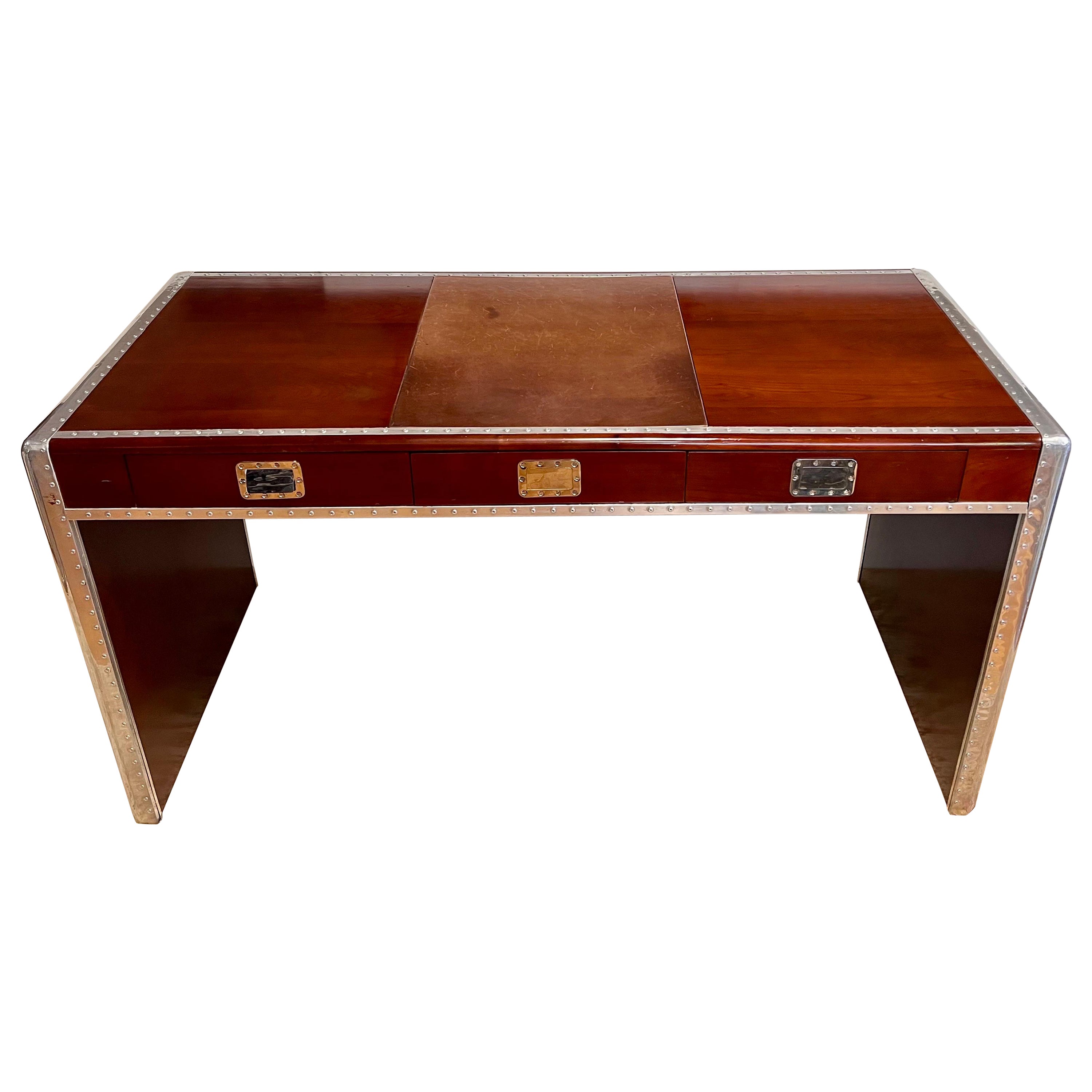Aviator Aluminum, Mahogany and Leather Writing Desk at 1stDibs