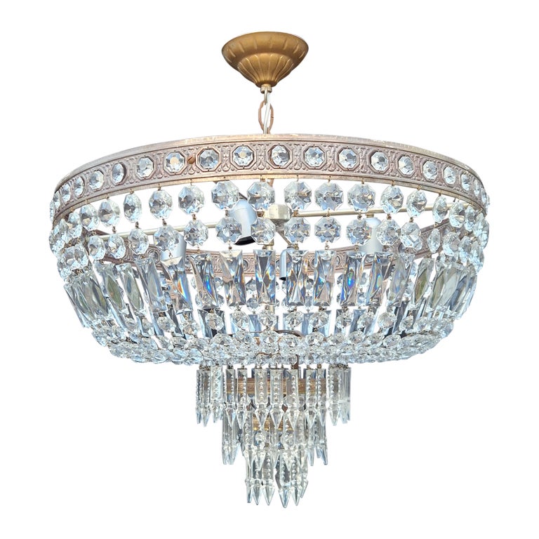 Low Plafonnier Crystal Chandelier Brass Lustre Ceiling Art Deco Bronze ...