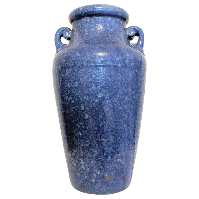 Imposing Art Deco Brush McCoy Mottled Blue Vase For Sale at 1stDibs
