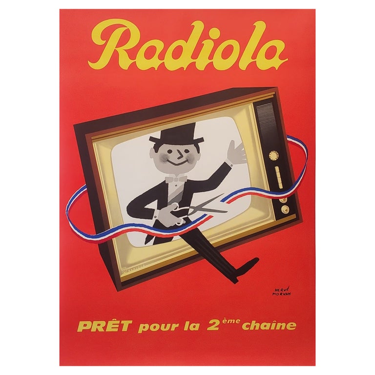 French Original Advertising Poster, Radiola TV by Herve Morvan 1962 For Sale at 1stDibs