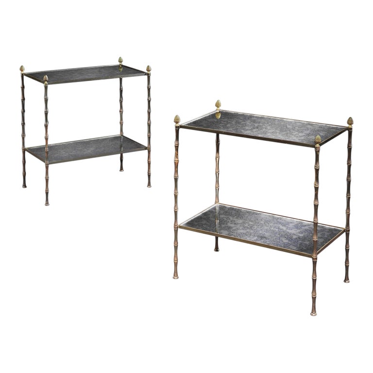 A Pair of Faux Bamboo Antique Two Tier End Tables For Sale at 1stDibs