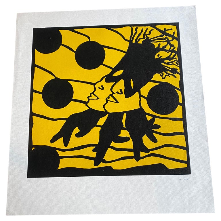Original Color Linocut by Werner Büttner "Nachleben" in Yellow and ...