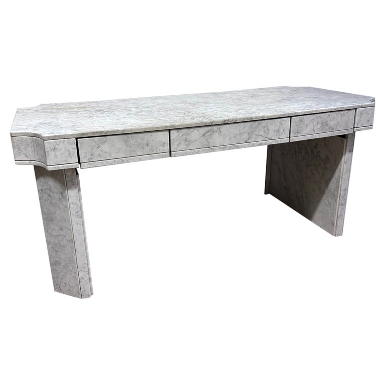 Large vintage desk with 3 drawers in Carrara marble For Sale at 1stDibs