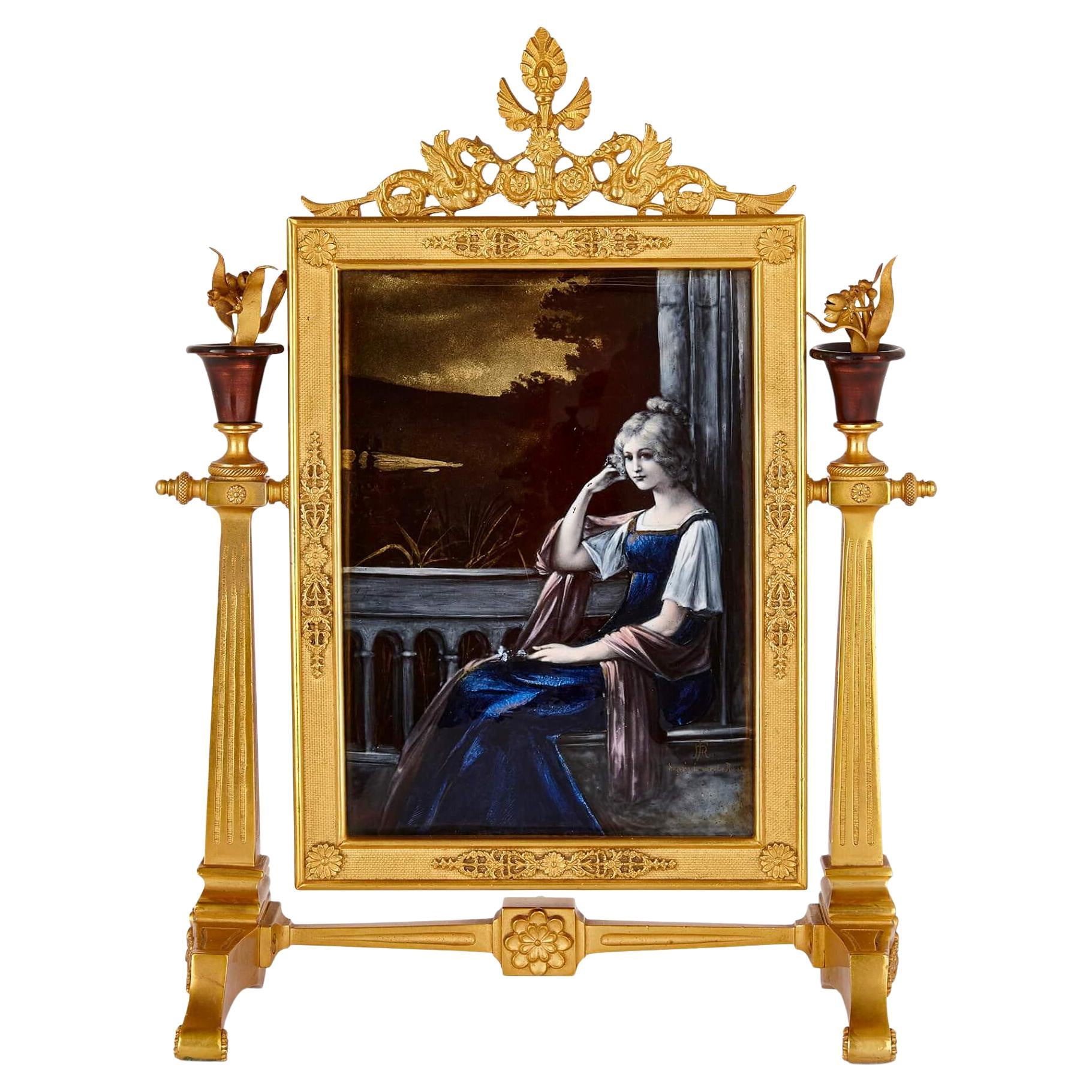 Antique French Limoges Ormolu hand-mirror, signed Joseph Meissonnier 19th C For Sale at 1stDibs