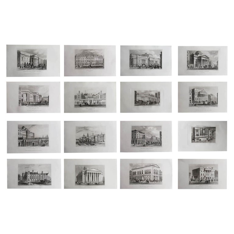 Set of 16 Antique Architectural Prints, London Buildings, Circa 1840 ...