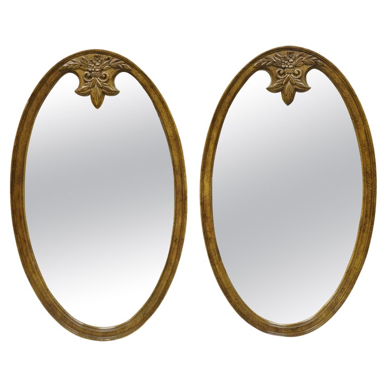 Vintage French Country Style Provincial Oval Wood Frame Wall Mirrors, a ...