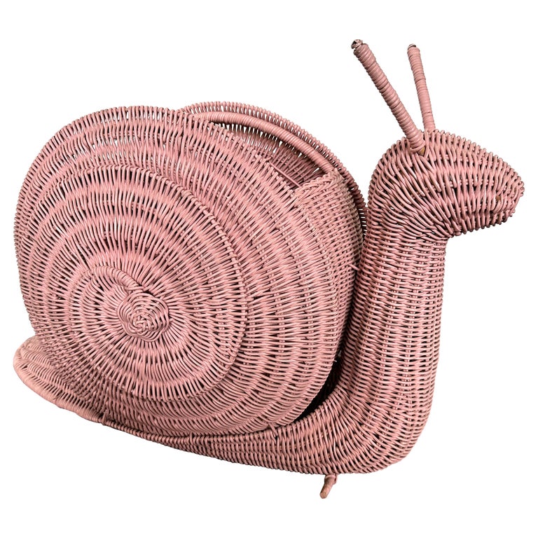 Snail Pink Rattan Magazine Rack, Italy, 1970s For Sale at 1stDibs