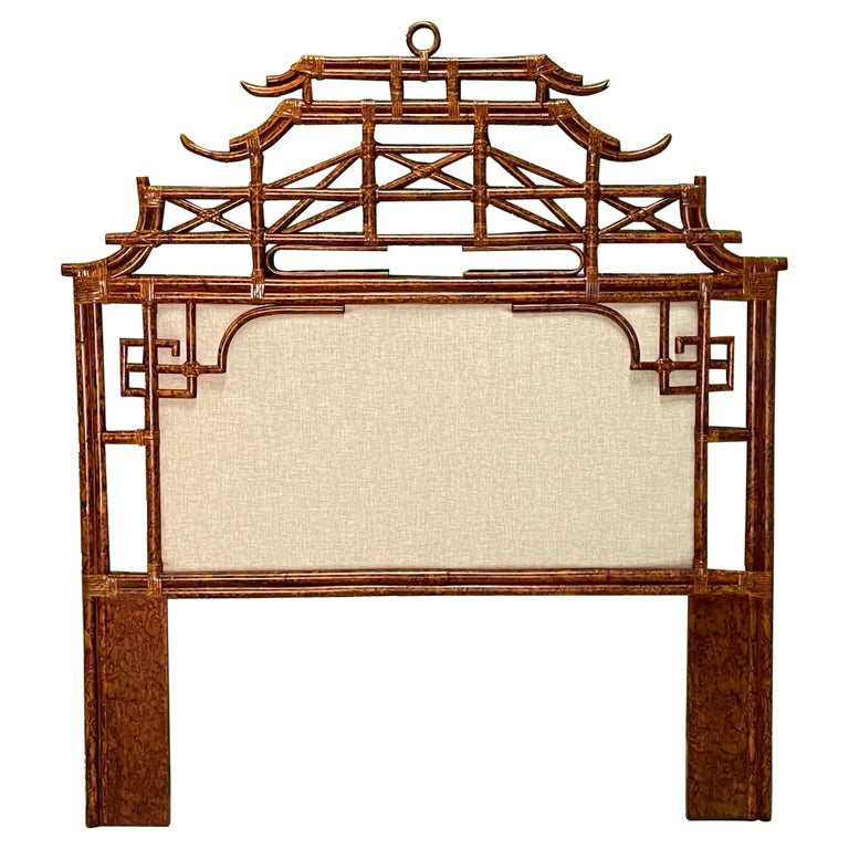 Rattan Tortoise Shell Pagoda Queen Headboard For Sale at 1stDibs