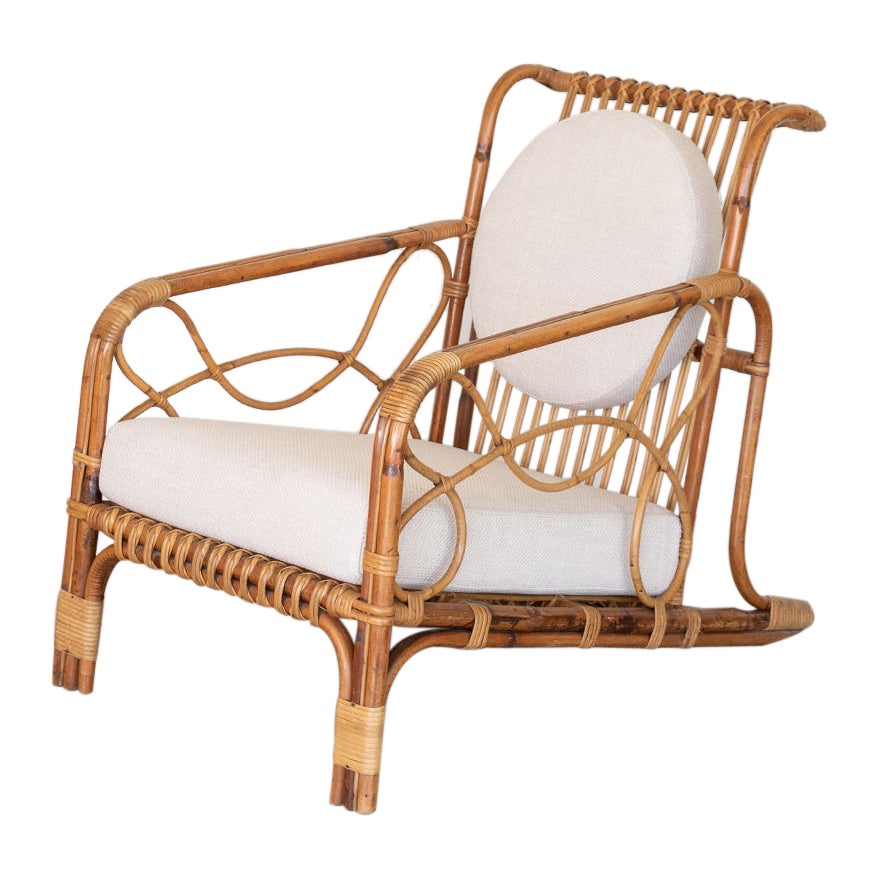 Pair of French Spiral Rattan Lounge Chairs at 1stDibs