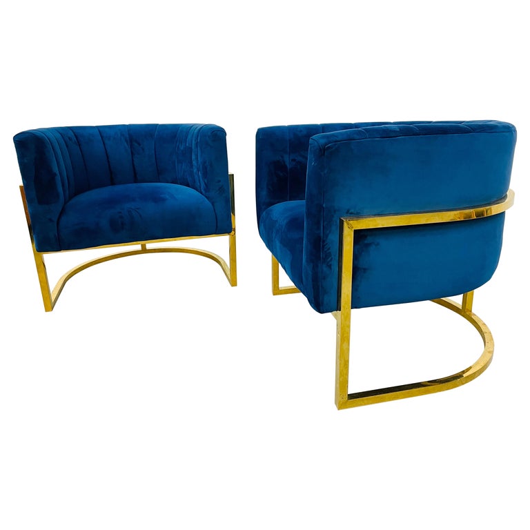 Modern Milo Baughman Style Blue Club Chairs For Sale at 1stDibs