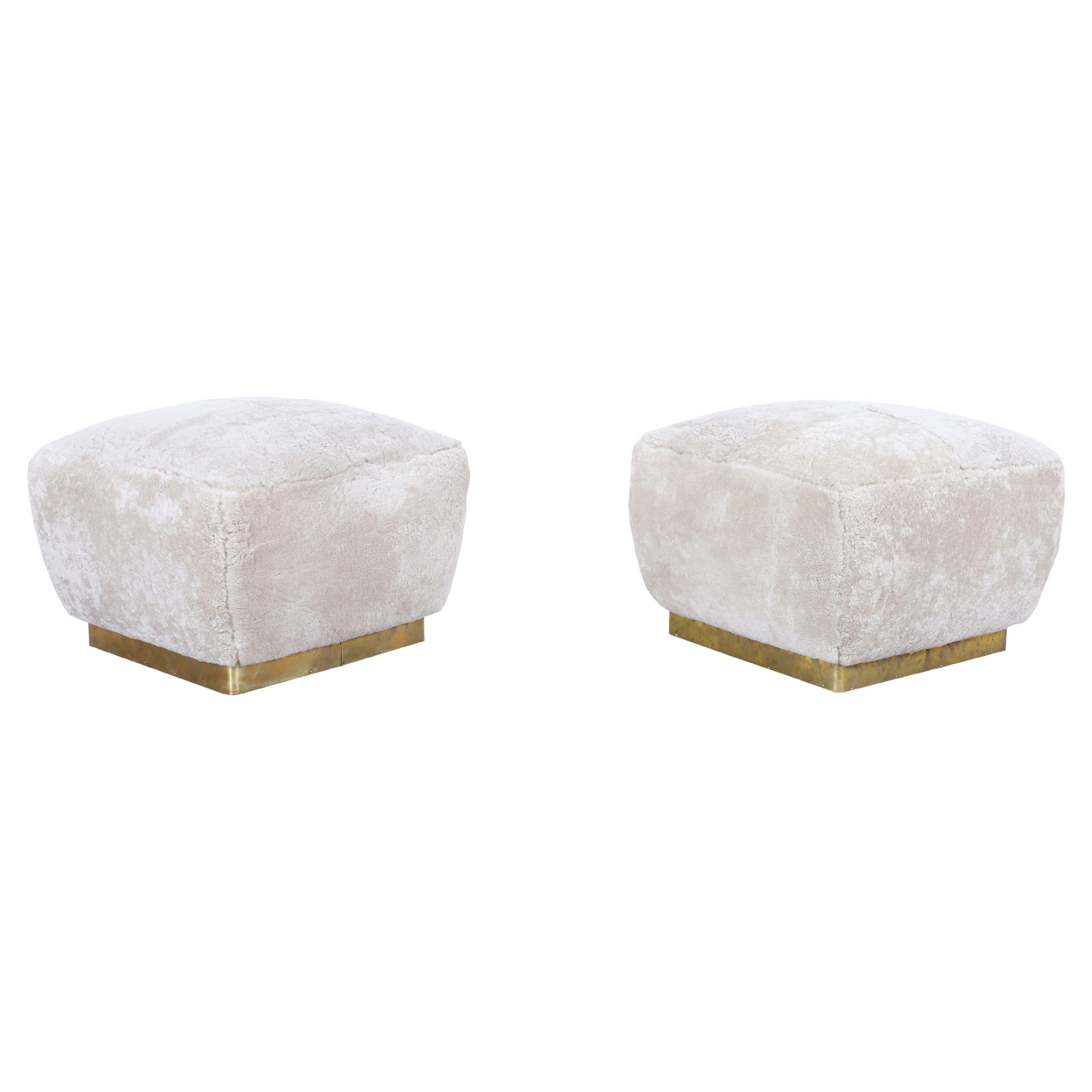 Kelly Wearstler Signature Foot Stool with Mink Shearling and Cast Brass ...