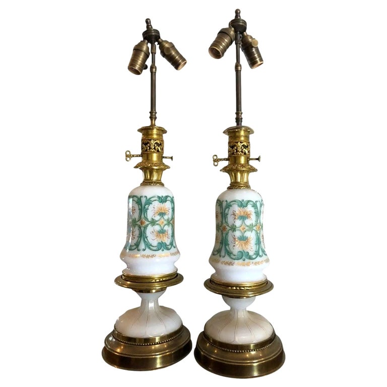Pair of Antique French Opaline Glass Designer Table Lamps, Late 19th ...