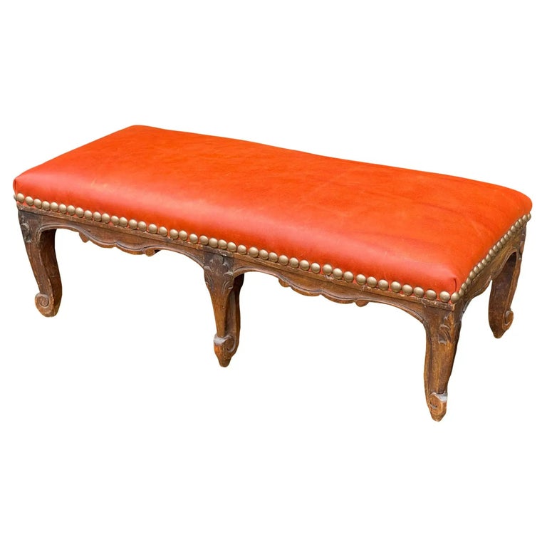 Antique French Provincial Ottoman Low Foot Stool, Leather, 19th Century ...