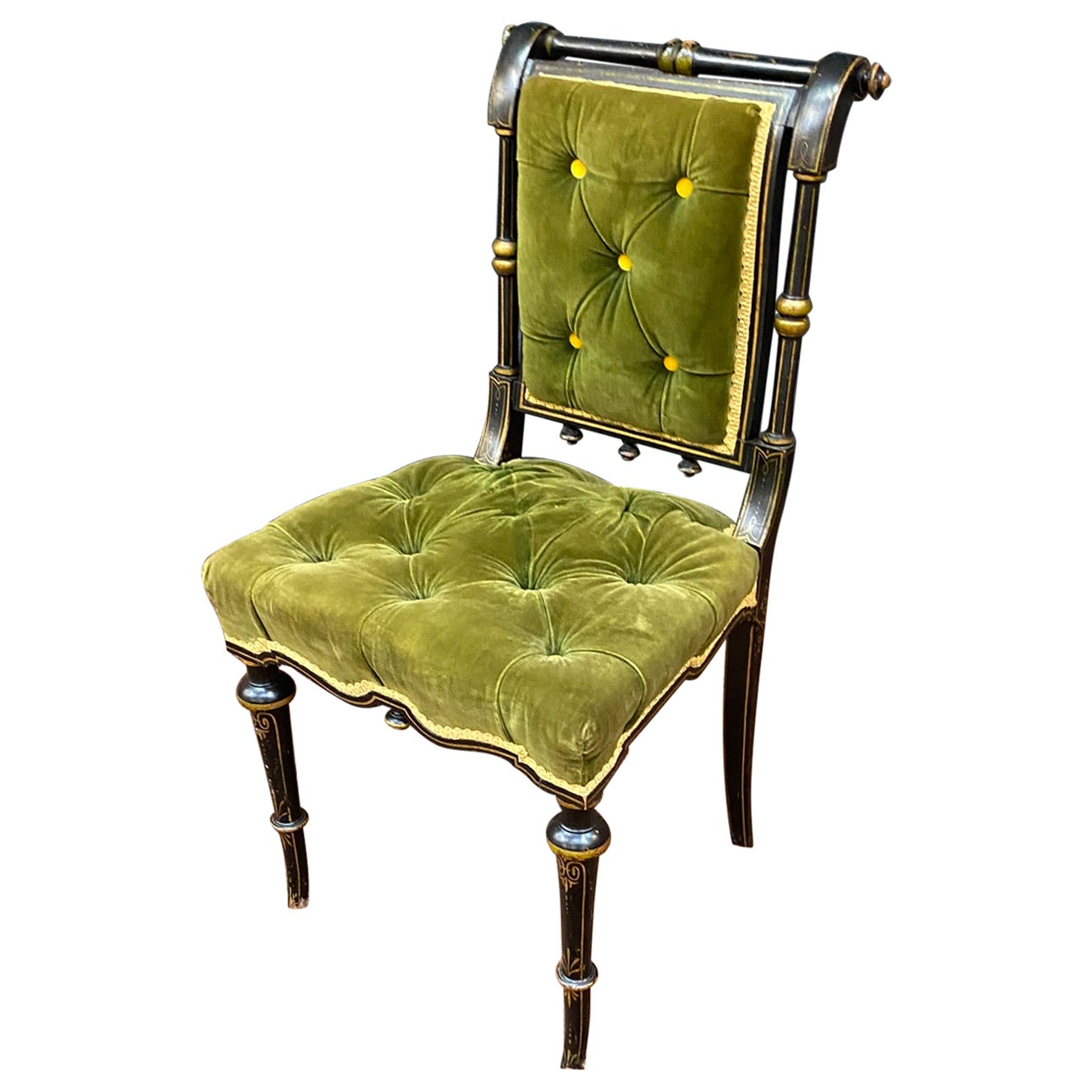 Antique French Napoleon III Folding Chair Wooden and Azure Velvet For ...