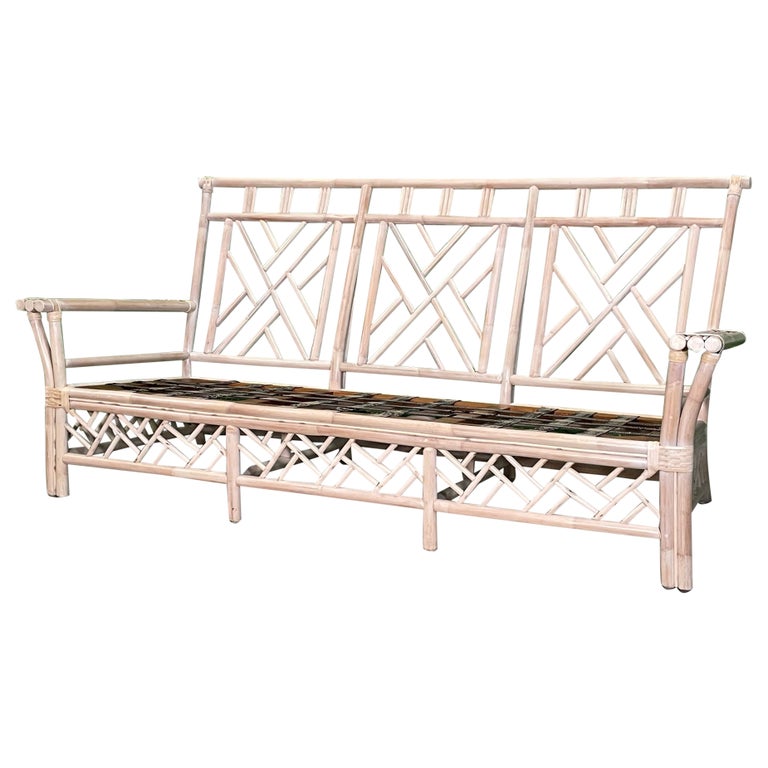 Rattan Chinese Chippendale Style Sofa For Sale at 1stDibs