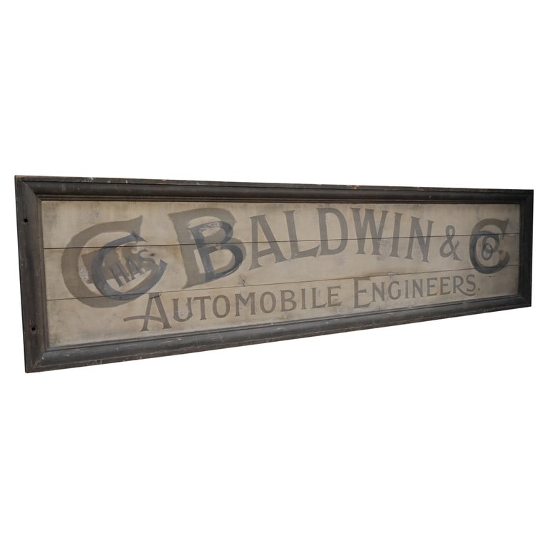 Huge Antique Garage Trade Sign, Chas Baldwin Automobile Engineer For ...
