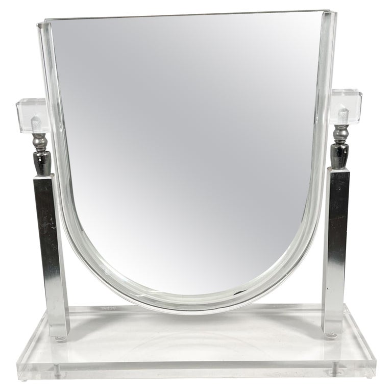1970s Modernist Lucite and Chrome Table Vanity Mirror For Sale at 1stDibs