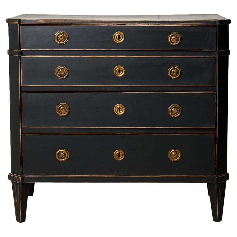 Antique Swedish Black Gustavian Pine Commode For Sale at 1stDibs