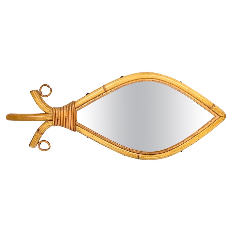 Midcentury Bamboo and Rattan Fish Shaped Wall Mirror, Italy, 1960s For ...