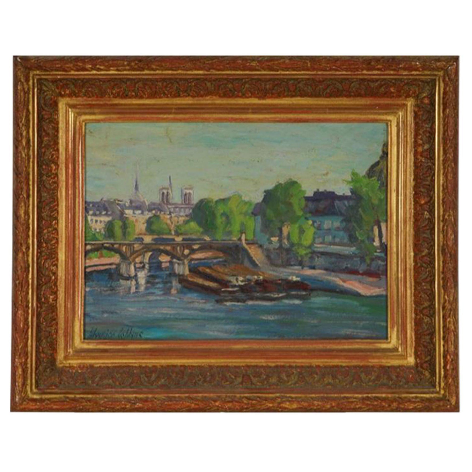 Vintage Ocean Oil Painting in Giltwood Frame by German Artist V. Berk ...