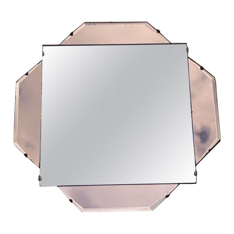 French Art Deco Amber Peach Bevelled Wall Mirror, 1930s For Sale at 1stDibs