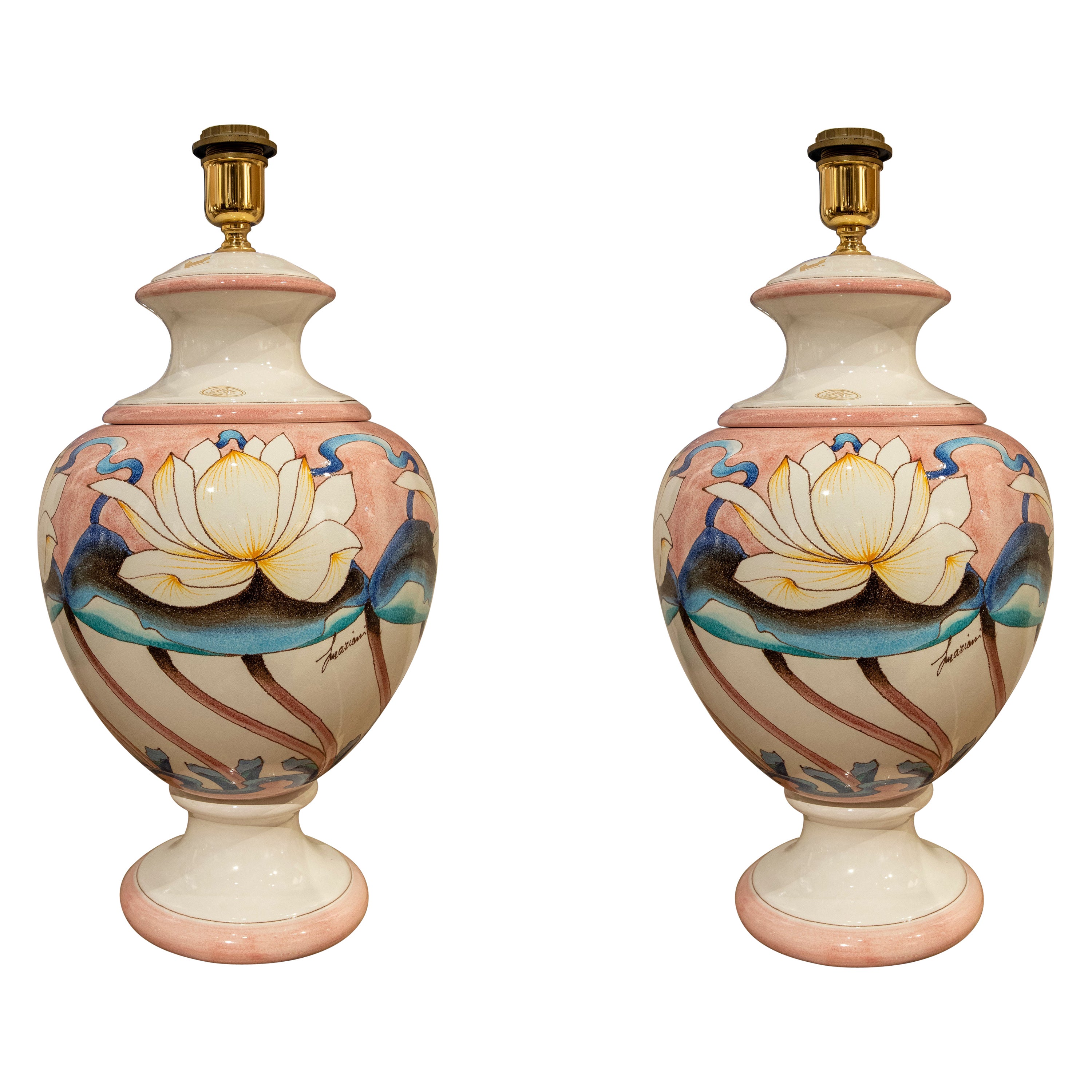 Pair of Impressive Ceramic Lamps circa 1970s with Original Shades For ...