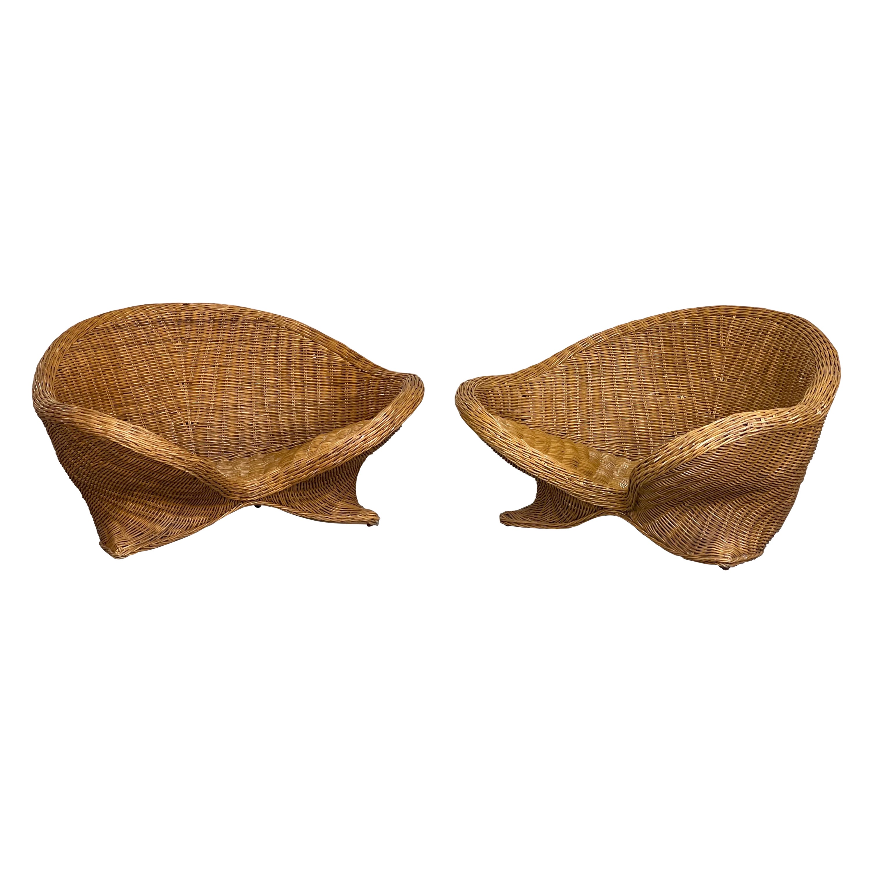 Mid Century Modern Petite Rattan Lotus Chairs by Vivai del Sud, Italy ...