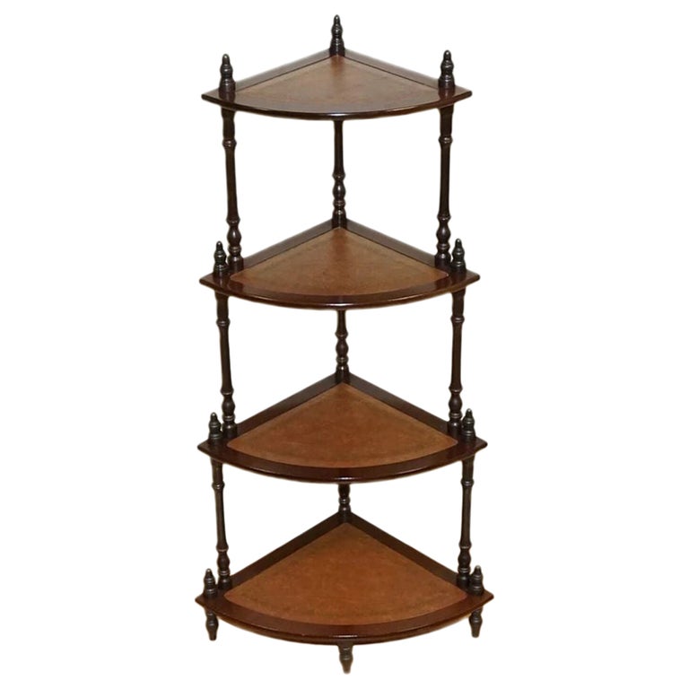 Victorian Style Brown Leather Inlaid Corner Whatnot Table For Sale at ...