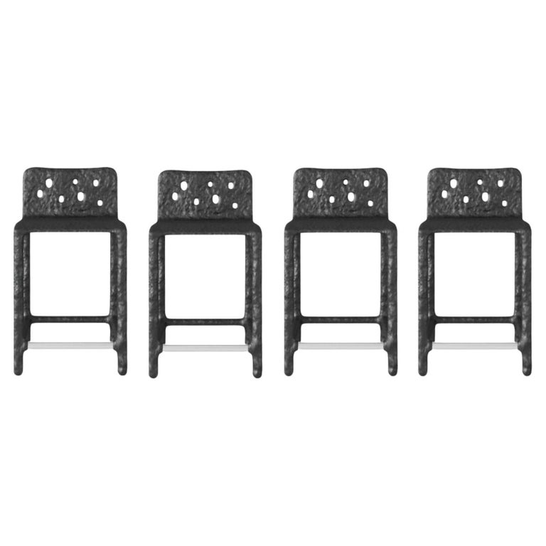 Set of 4 Outdoor Black Sculpted Contemporary Half-Bar Stools by Faina ...