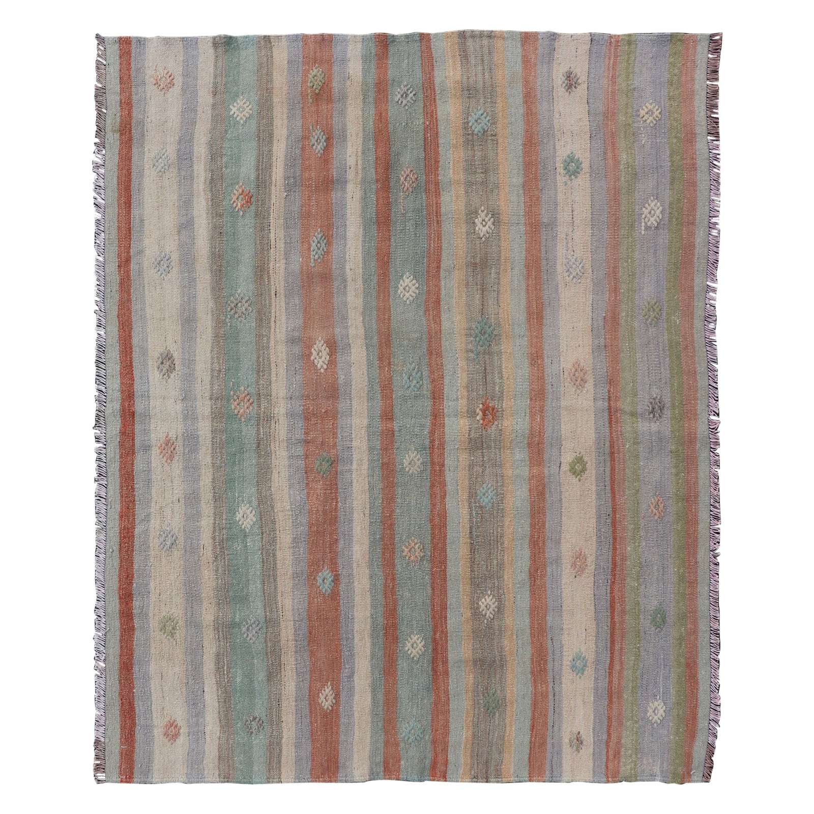 Vintage Turkish Flat-Weave Muted Colored Kilim in Ivory, Brown and ...