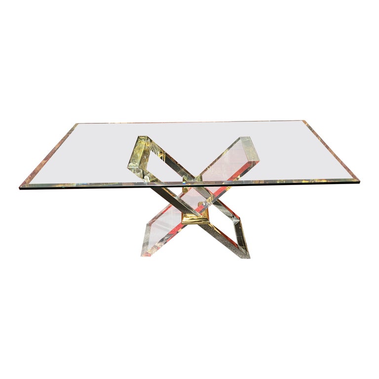 Solid Acrylic Designer Dining Table with Solid Glass Top For Sale at ...