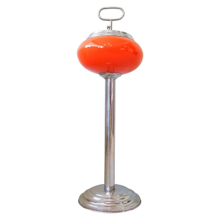 60’s Orange Portuguese Opaline Glass Ashtray Floor Lamp For Sale at 1stDibs