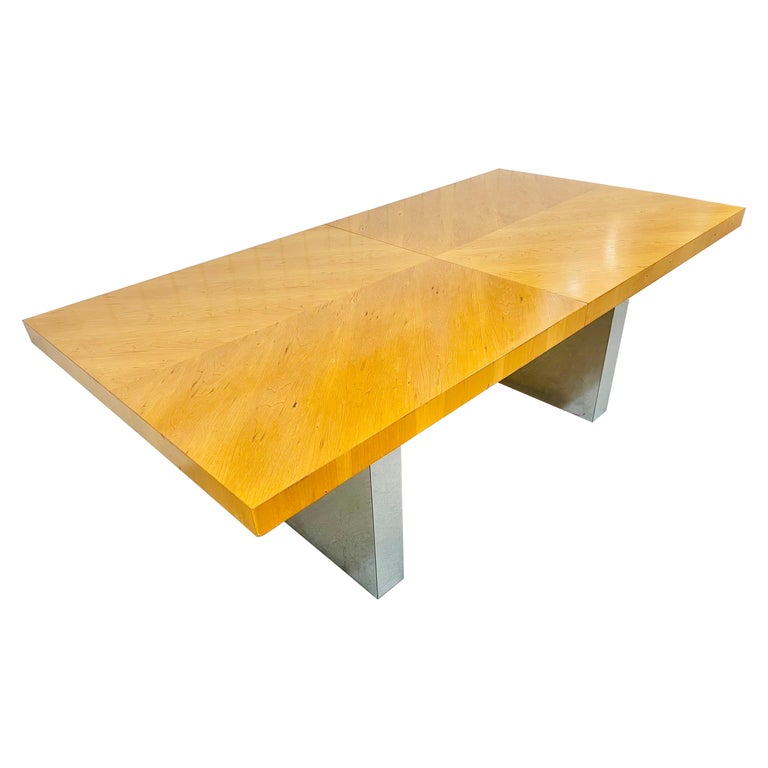 Vintage Milo Baughman Style Oak and Chrome Dining Table For Sale at 1stDibs