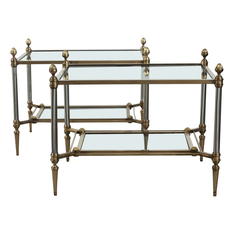 Pair of Vintage Two-Tiered Brass Side Tables by Maison Jansen For Sale ...