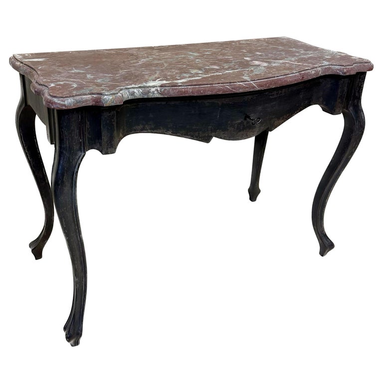 Grey Baroque Style Console Table with red marble top and one drawer ...