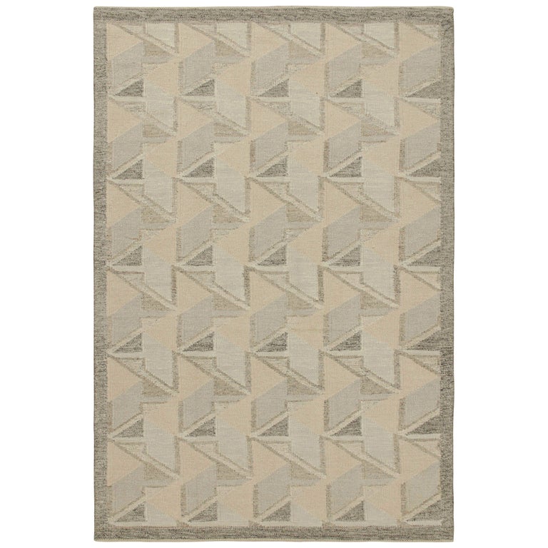 Rug and Kilim’s Scandinavian Style Kilim in White and Blue Geometric ...
