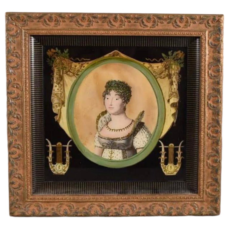 Antique French Eglomise Reverse Portrait Painting on Glass For Sale at ...