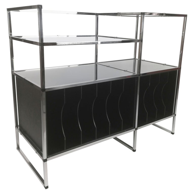 Vintage Chrome étagère, Record Player Stand and vinyl storage, Italy ...