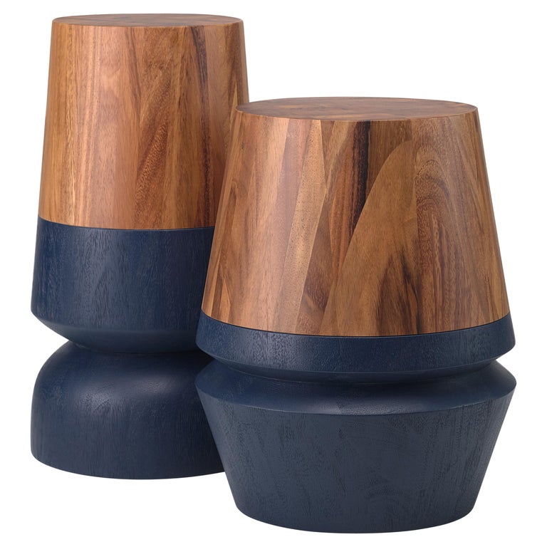 Capirucho Turned Drink Table Navy and Conacaste For Sale at 1stDibs