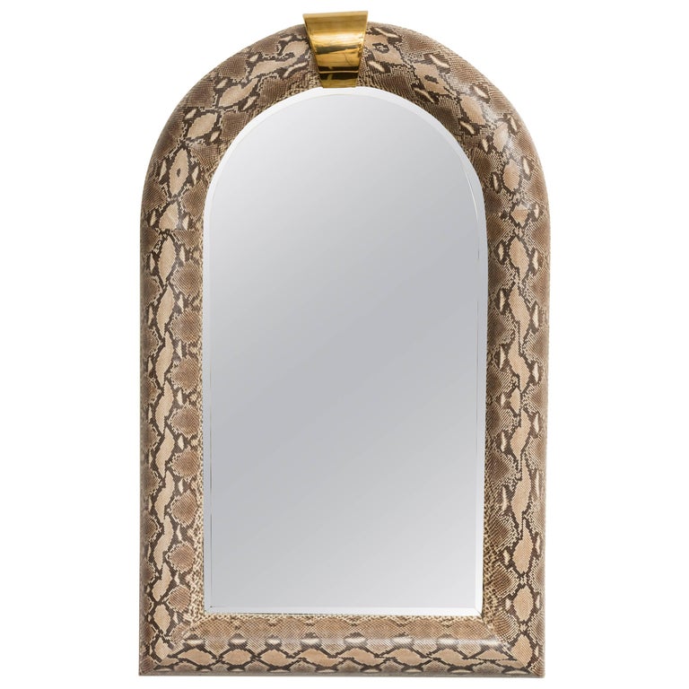 Python Wrapped Bull Nose Mirror, Karl Springer at 1stDibs
