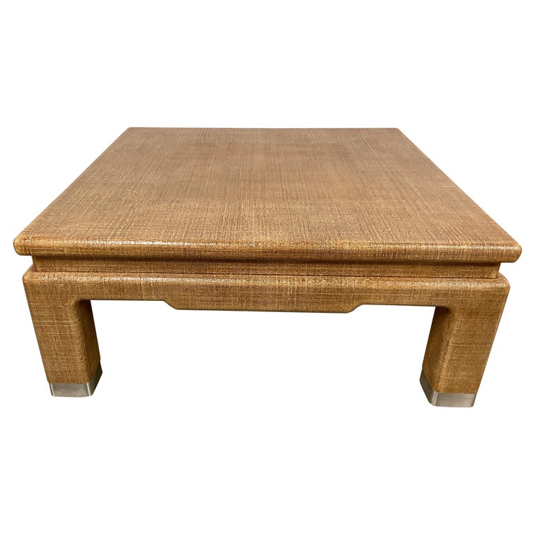 Vintage Raffia Covered Cocktail Table by Karl Springer For Sale at 1stDibs