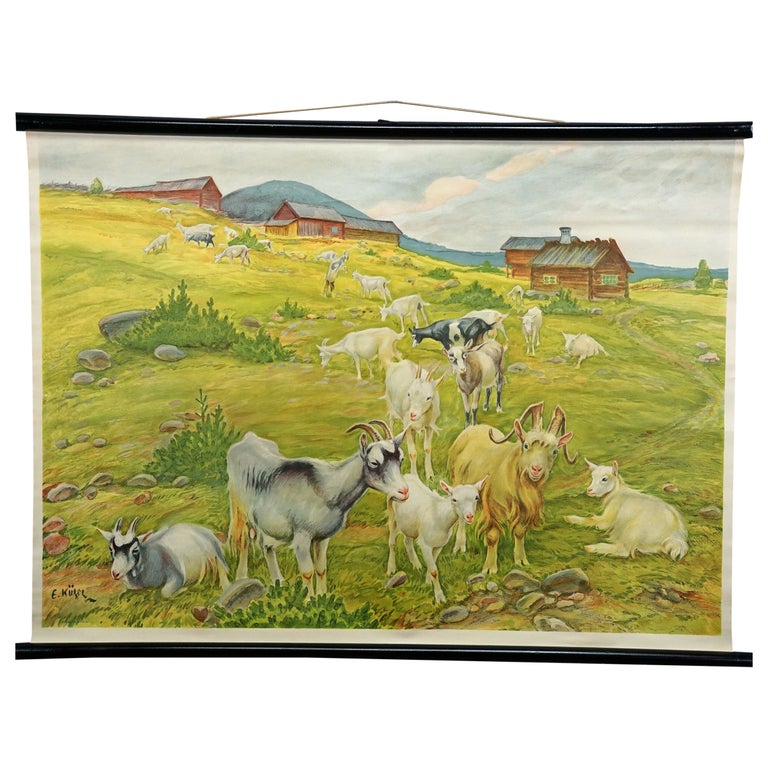 Countrycore Mural Vintage Rollable Wall Chart Goats on the Mountain ...