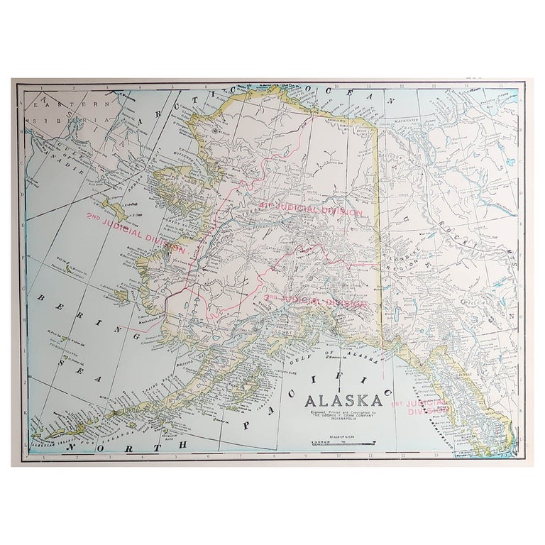 Large Original Antique Map of Alaska, Usa, C.1900 For Sale at 1stDibs