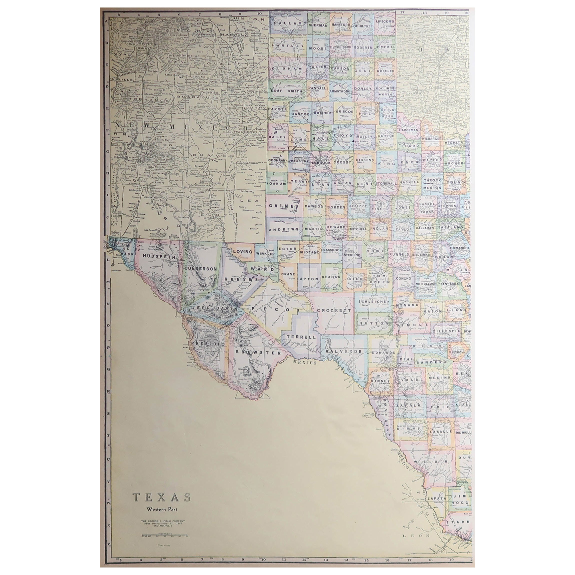 Large Original Antique Map of Texas- Western Part, Usa, C.1900 For Sale ...