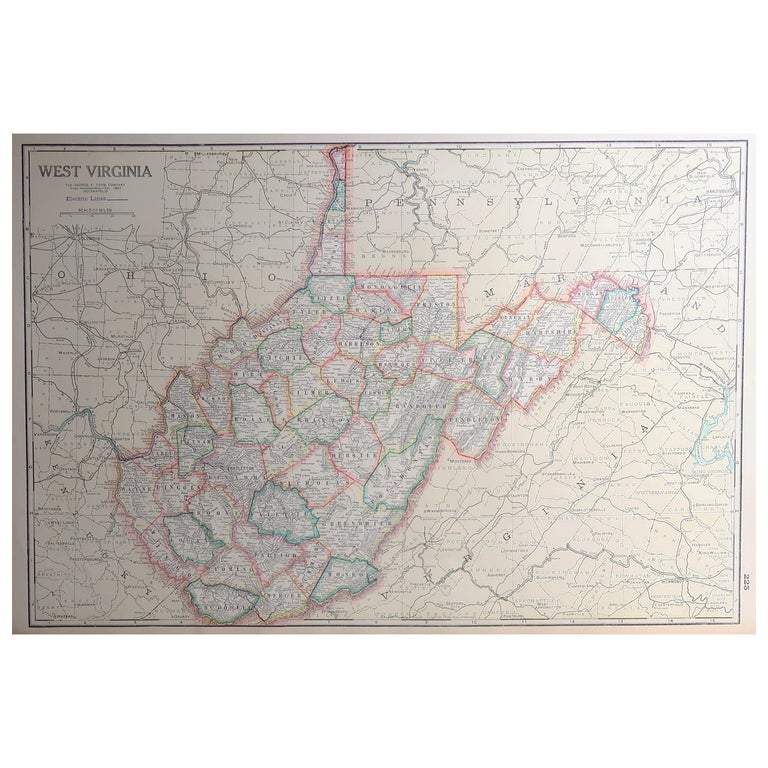 Large Original Antique Map of West Virginia, USA, C.1900 For Sale at ...