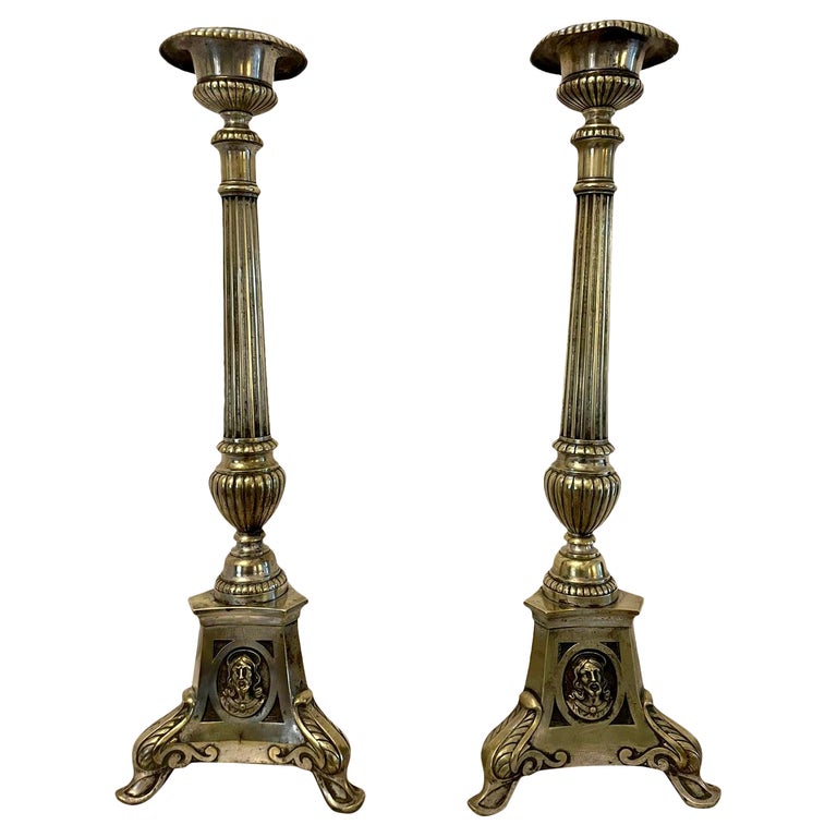 Large Pair of Antique Victorian Quality Brass Candlesticks For Sale at ...